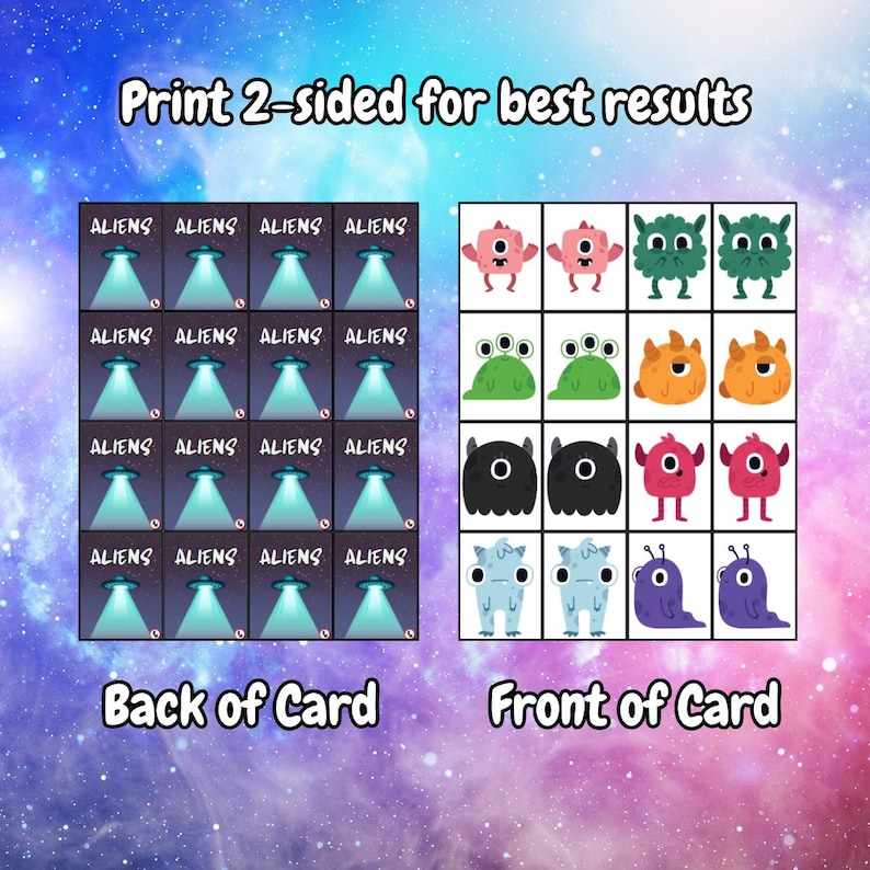Set of 32 Alien-themed Memory Cards | Printable Matching Game for Kids ...