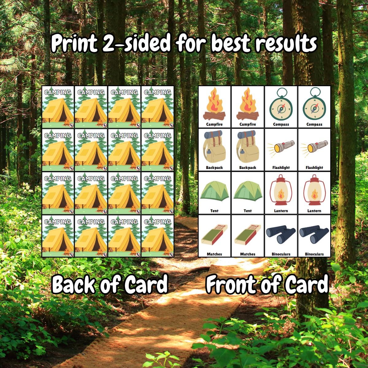 Set of 32 Camping-themed Memory Cards | Printable Matching Game for ...