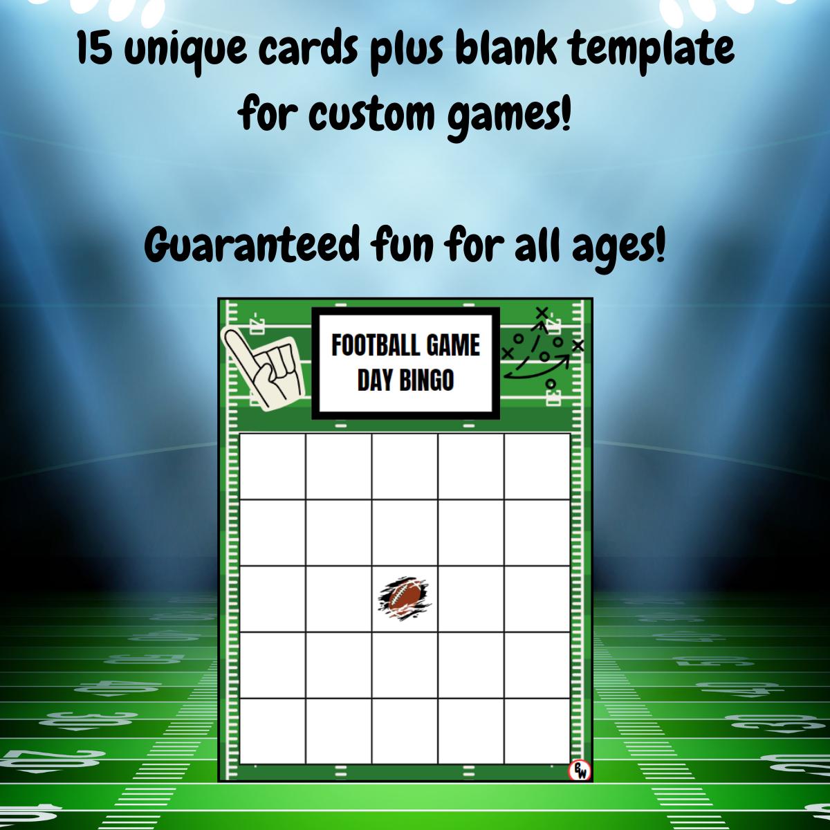Football-themed Bingo Cards 15 Unique Cards Blank Customizable Card ...