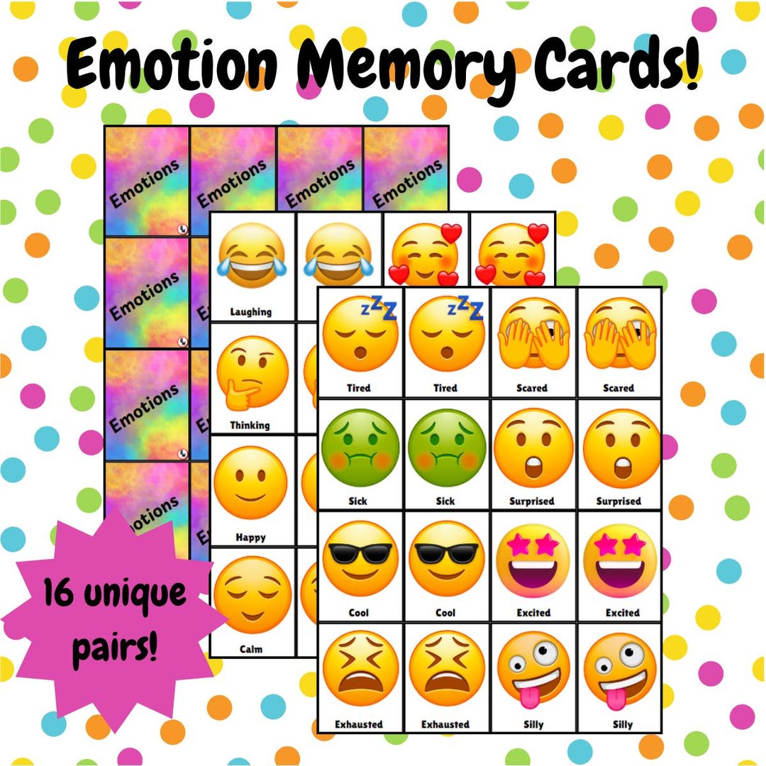 Set of 32 Emotion-themed Memory Cards Printable Matching Game - Etsy