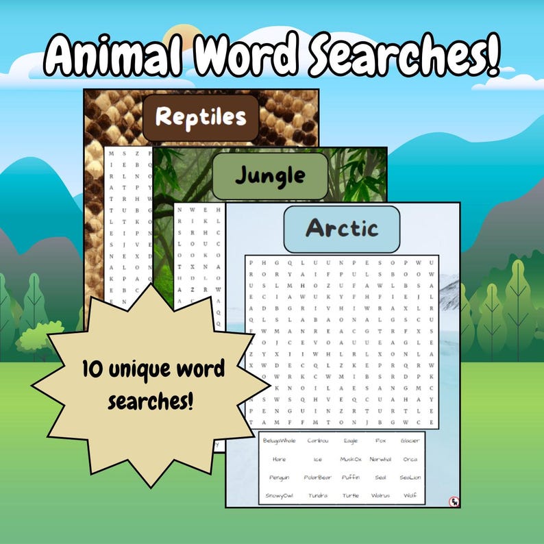Animals Word Search Bundle! 10 Printable Puzzles for Kids! Fun ...
