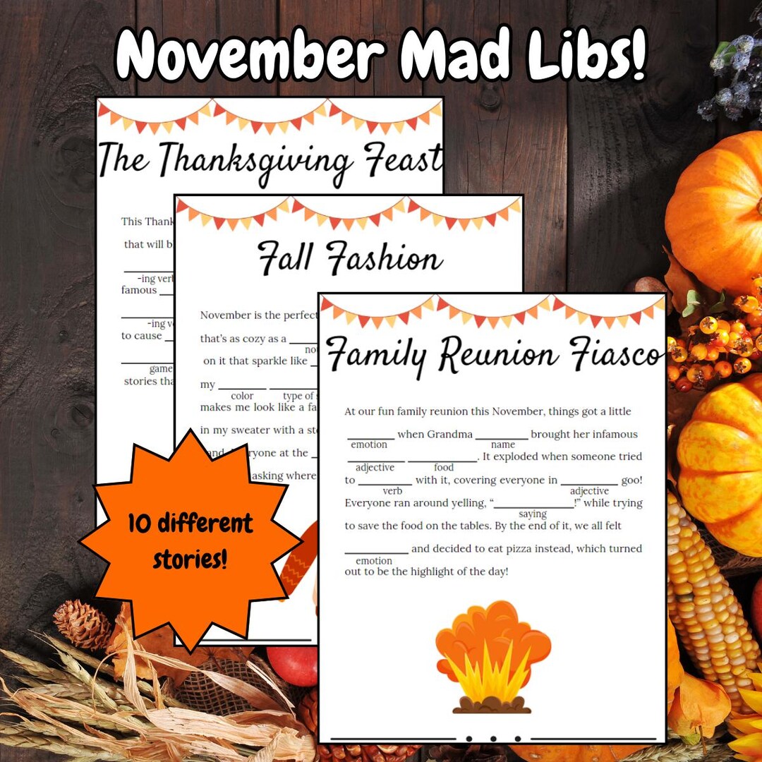 10 Unique November-themed Mad Libs Original Fill-in-the-blank Stories ...