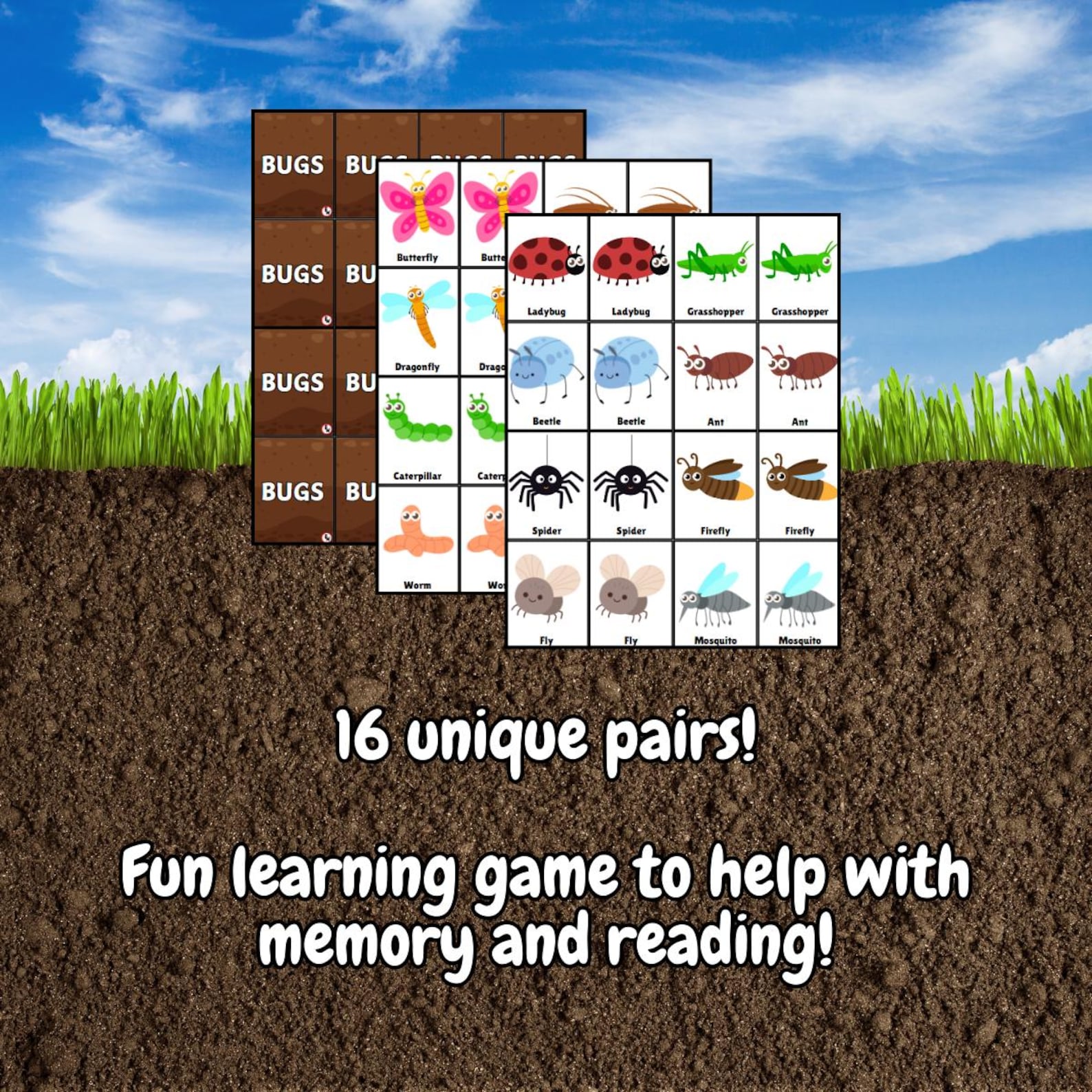Set of 32 Bugs Themed Memory Matching Cards | Printable Insect Game for ...