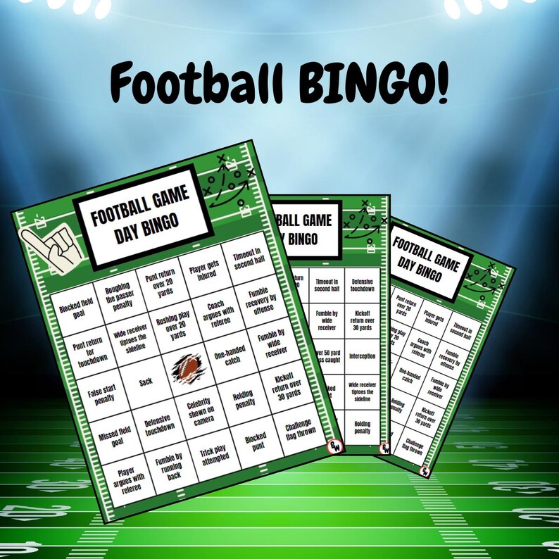 Football-themed Bingo Cards 15 Unique Cards Blank Customizable Card ...