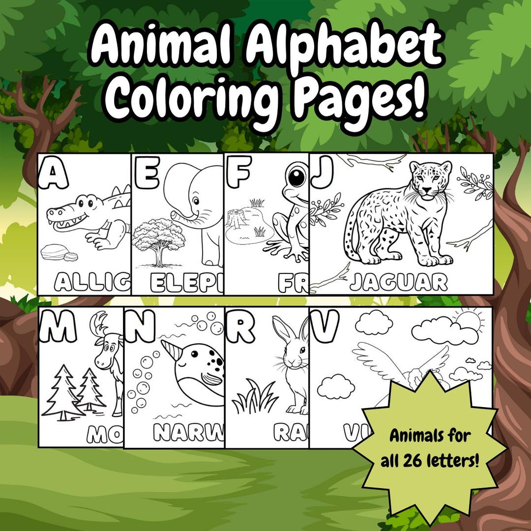 Alphabet Animal-themed Coloring Pages | Fun Printable Learning Activity ...