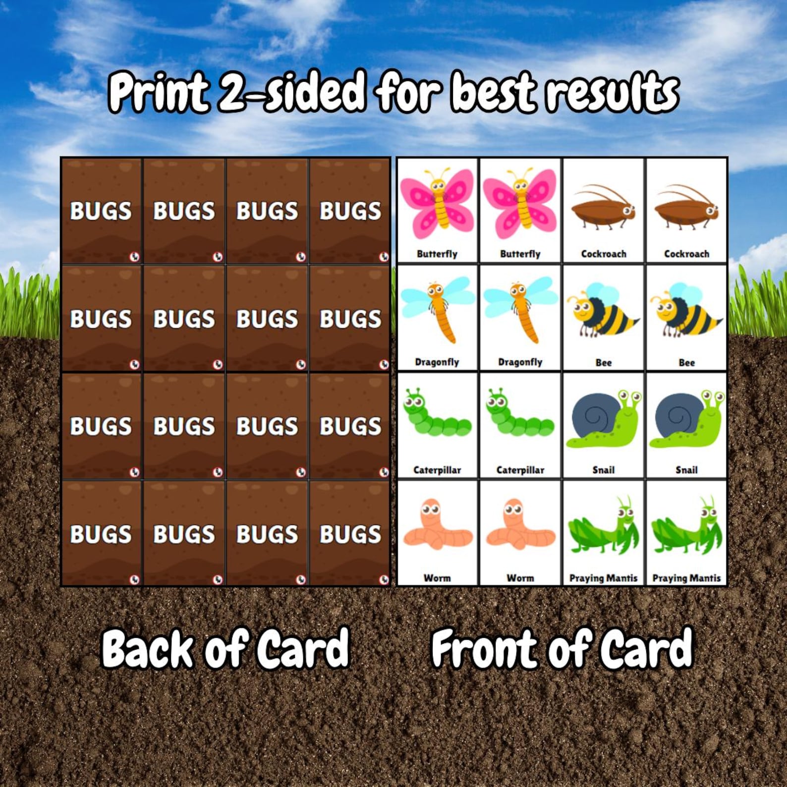 Set of 32 Bugs Themed Memory Matching Cards | Printable Insect Game for ...