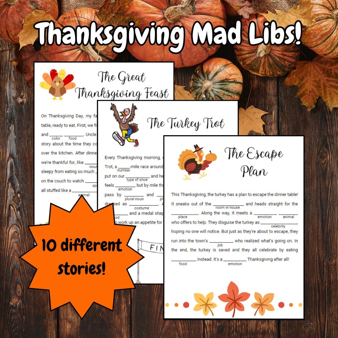 Printable Thanksgiving-themed Mad Libs Set of 10 Fun & Original Games ...