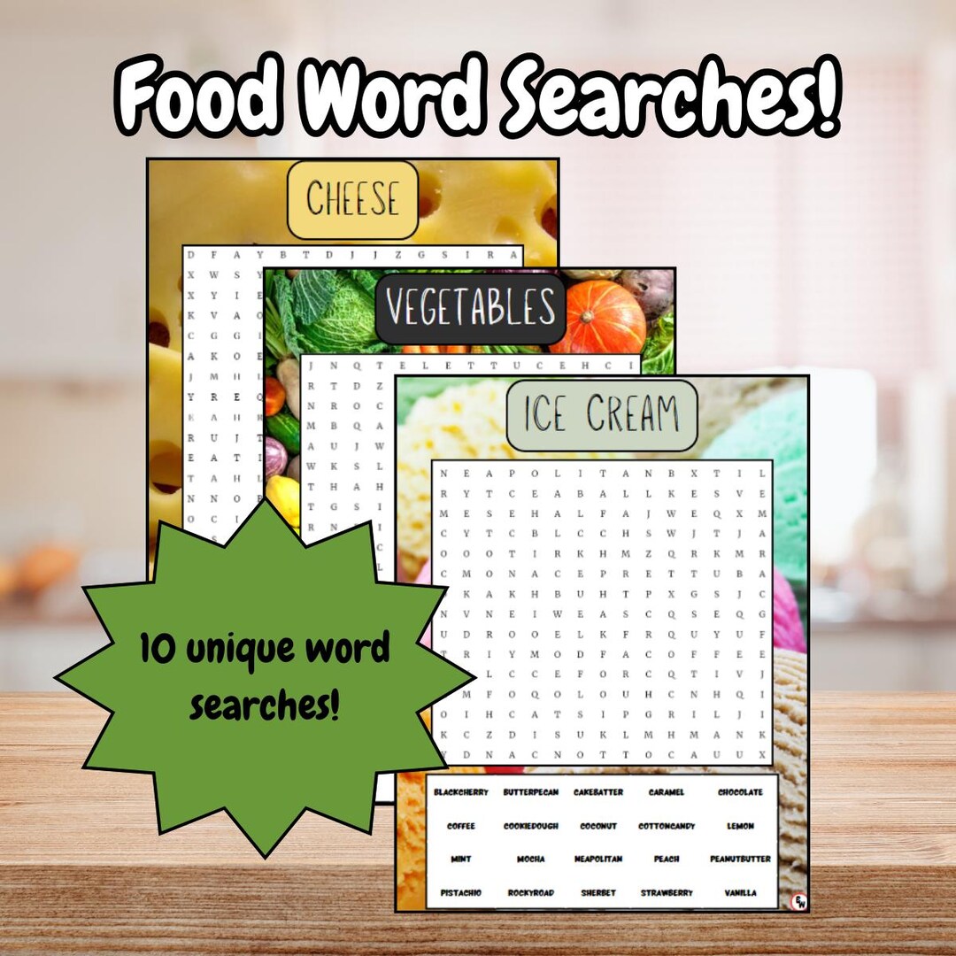 Food-themed Word Search Bundle! 10 Printable Puzzles for Kids and ...