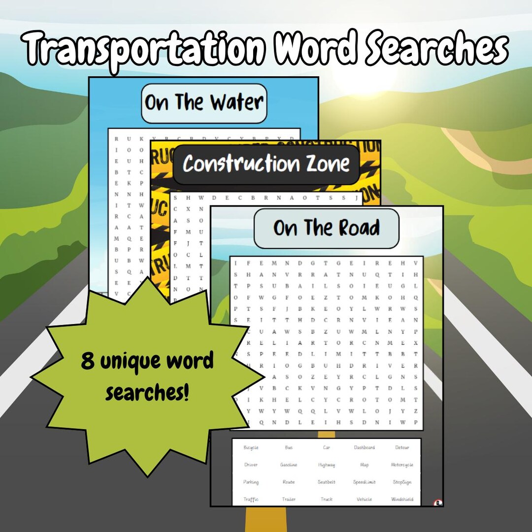 8 Unique Transportation Word Searches Printable Travel-themed Puzzles ...
