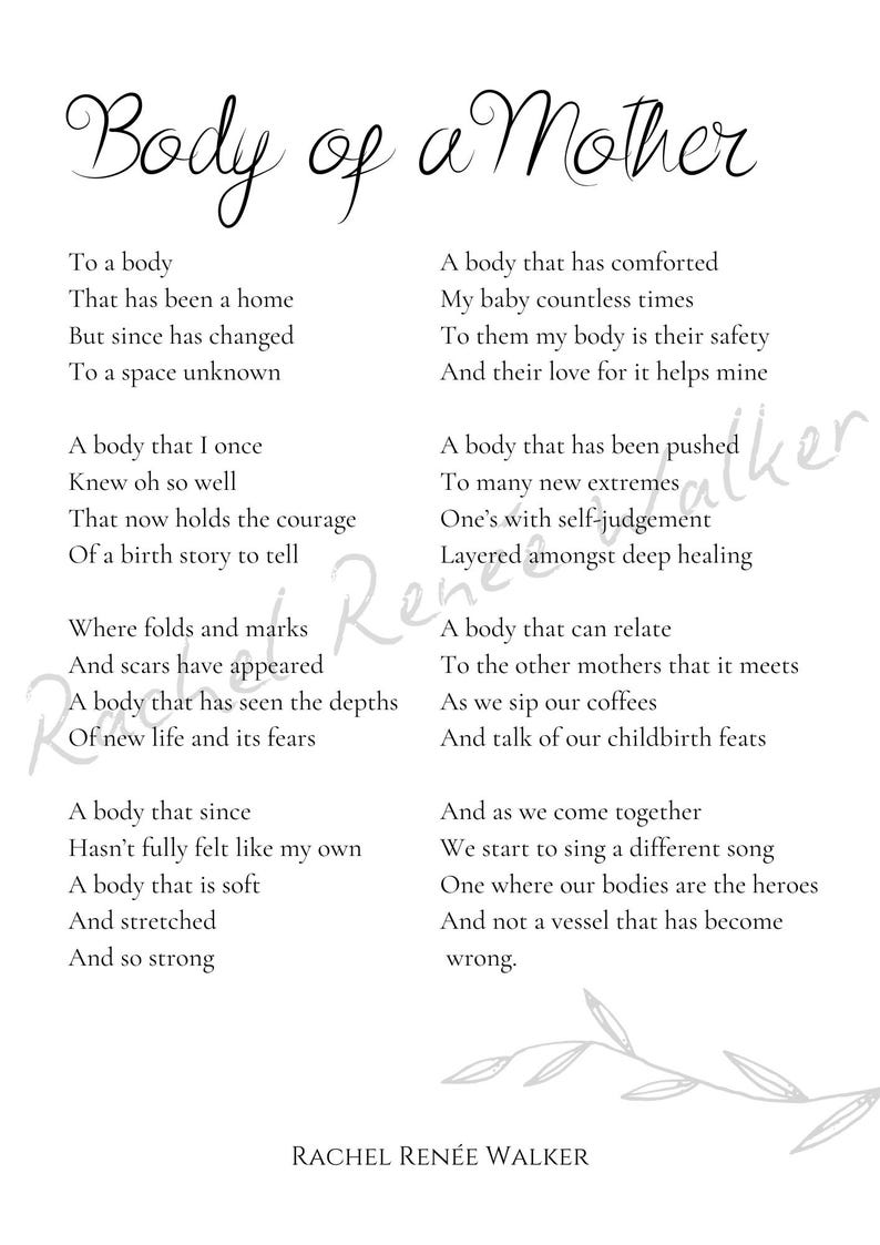 Body of A Mother Poem | Printable Poem / DIGITAL DOWNLOAD - Etsy