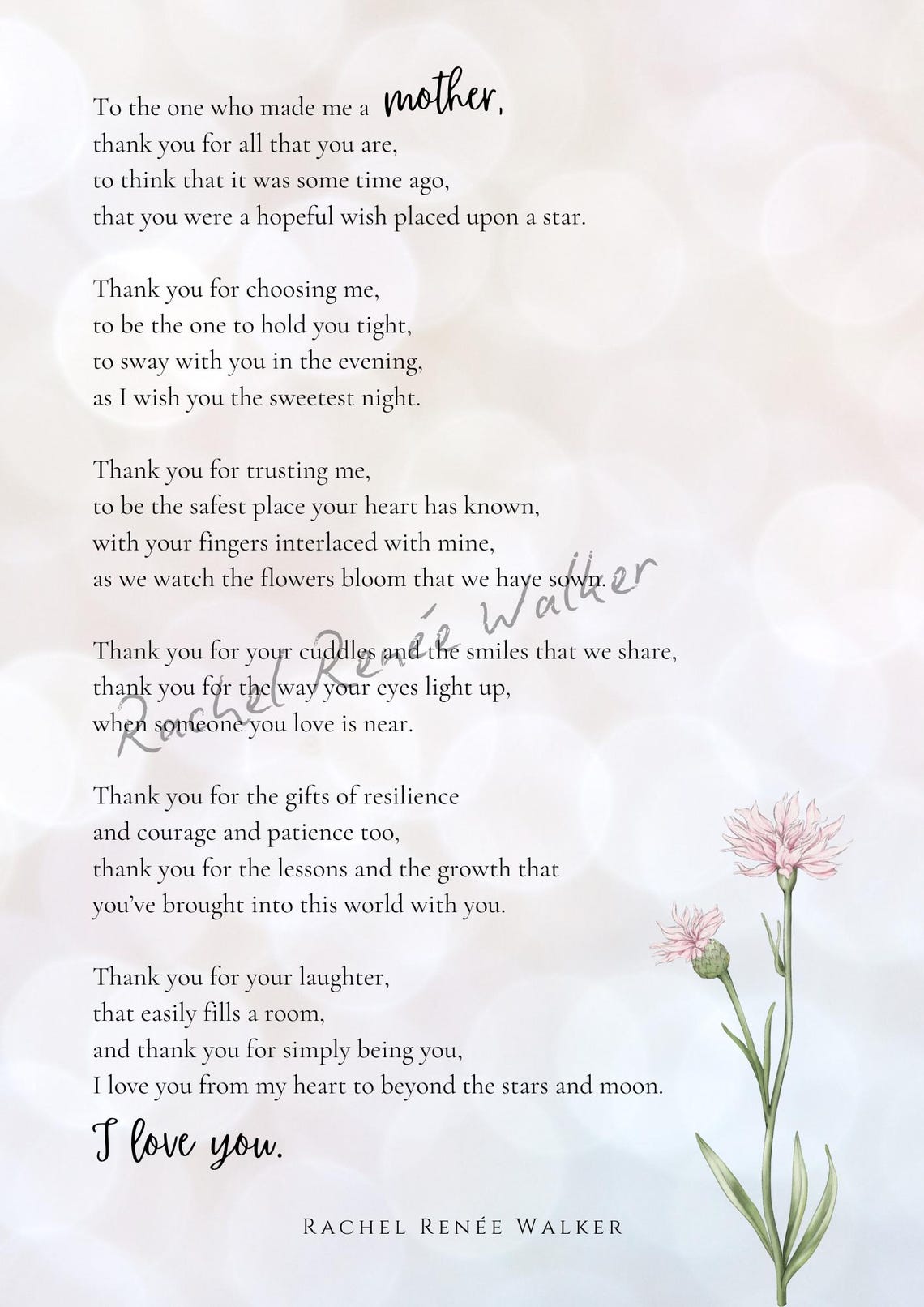 To the One Who Made Me A Mother Poem | Printable Poem / DIGITAL ...