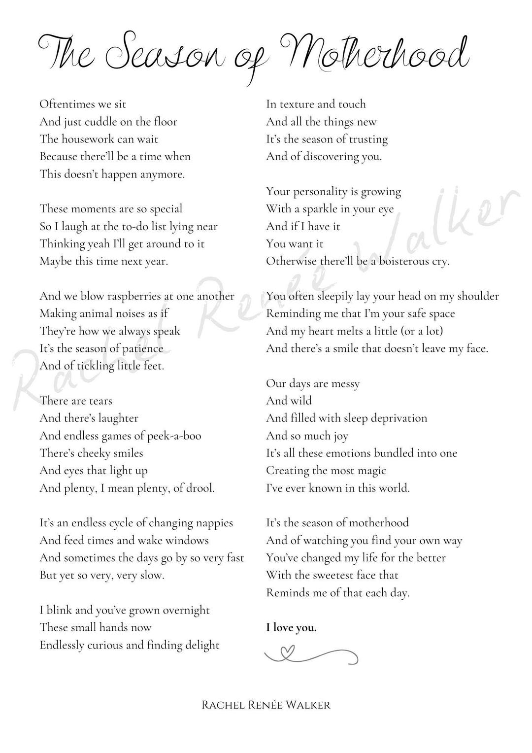 The Season of Motherhood Poem | Printable Poem / DIGITAL DOWNLOAD - Etsy