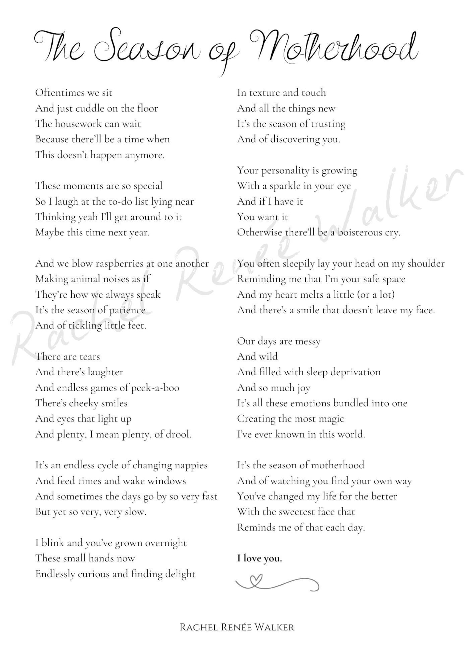 The Season of Motherhood Poem | Printable Poem / DIGITAL DOWNLOAD - Etsy