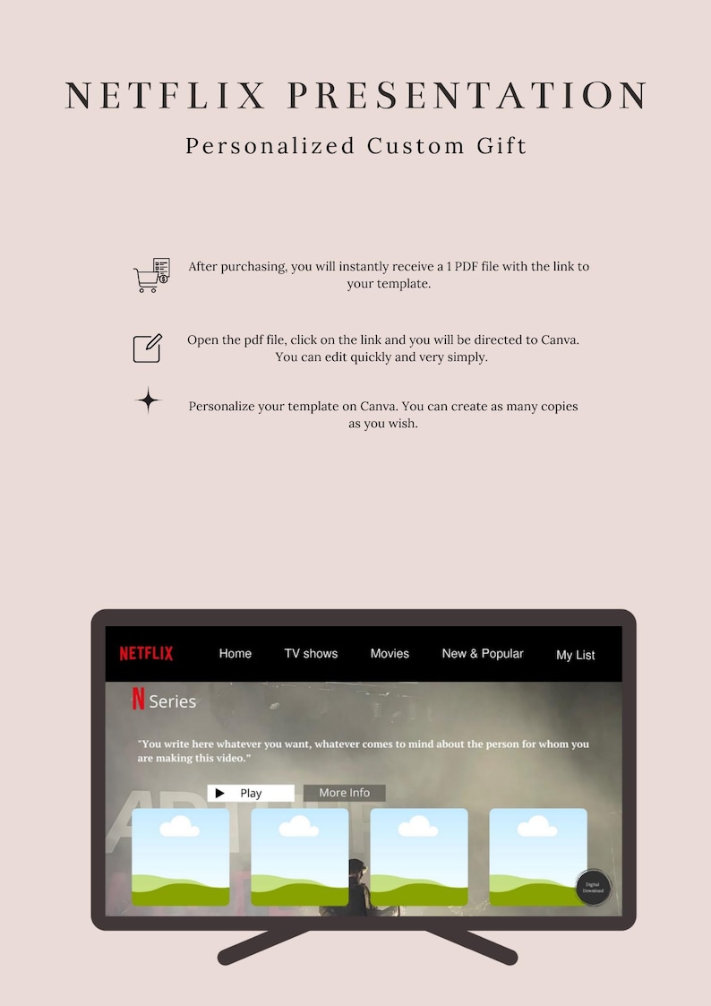 Netflix Presentation| Canva Template, Personalised Custom Gift Movie ...