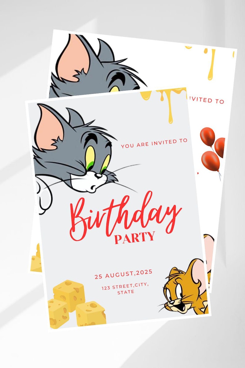 Tom and Jerry Birthday Party Invitation, Birthday Invite, Kids ...