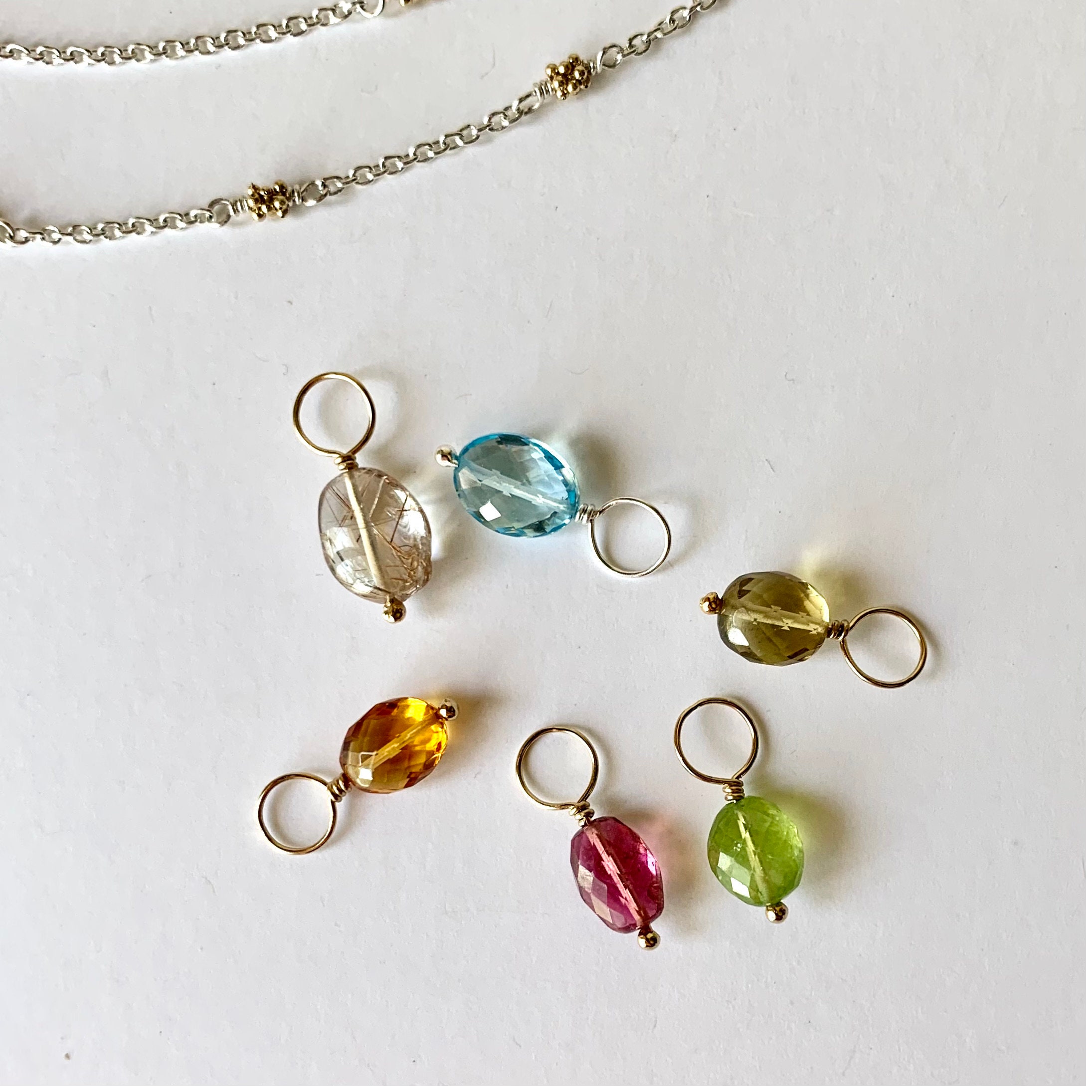 Gemstone charms on 14K gold fill | Etsy
