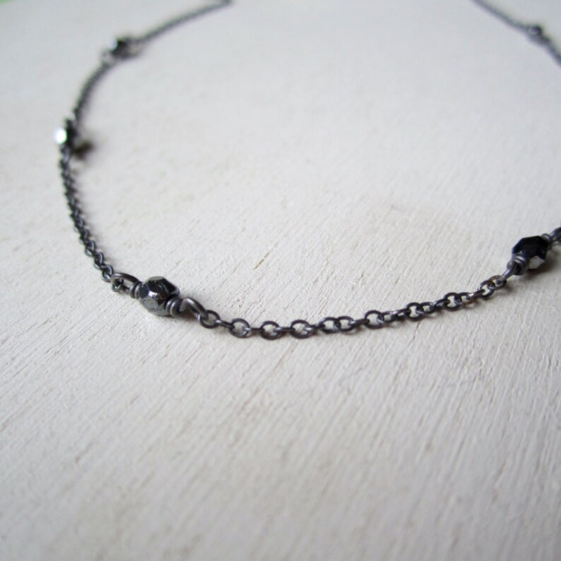 Blackened Sterling Silver Chain With Czech Fire Polished Beads | Etsy