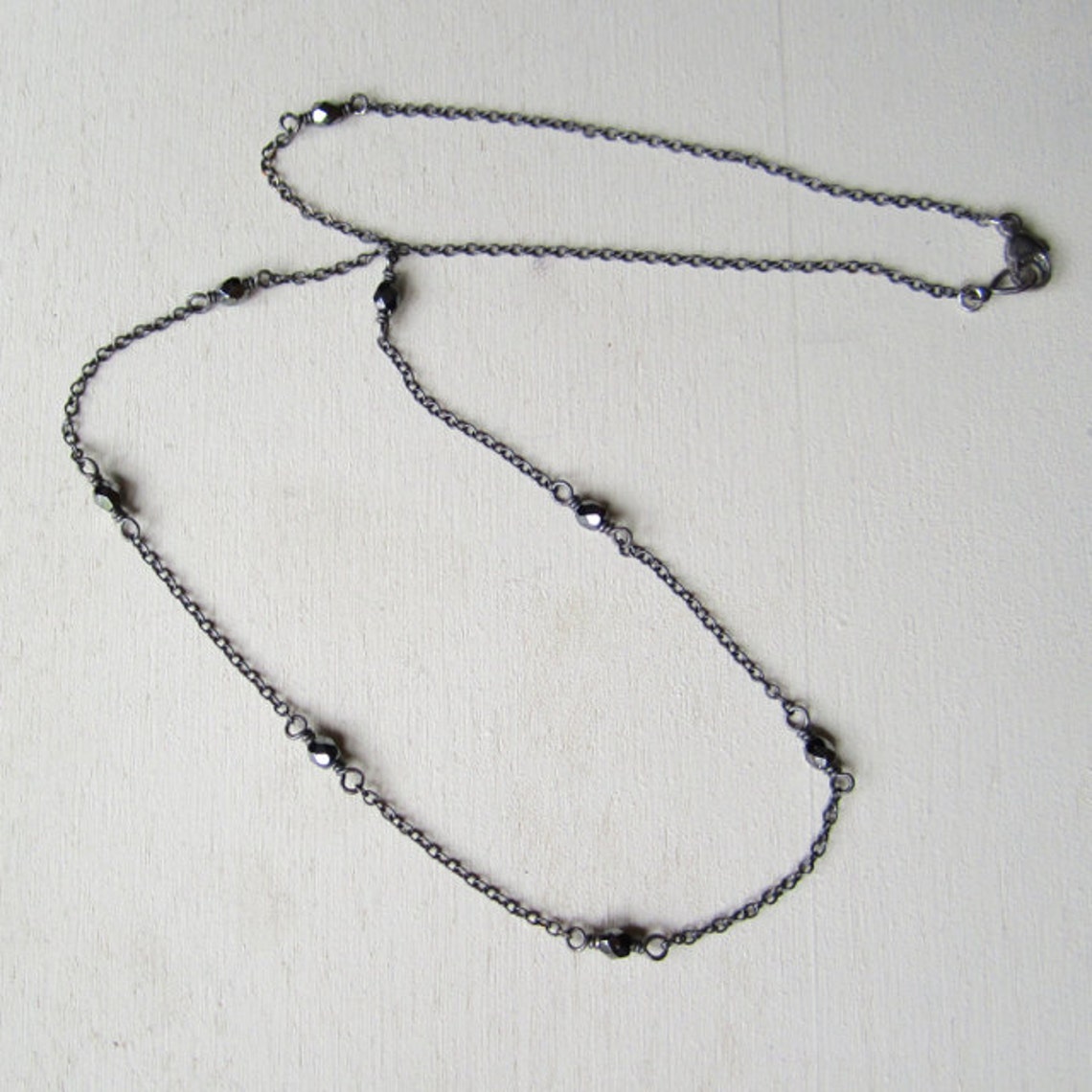 Blackened Sterling Silver Chain With Czech Fire Polished Beads | Etsy