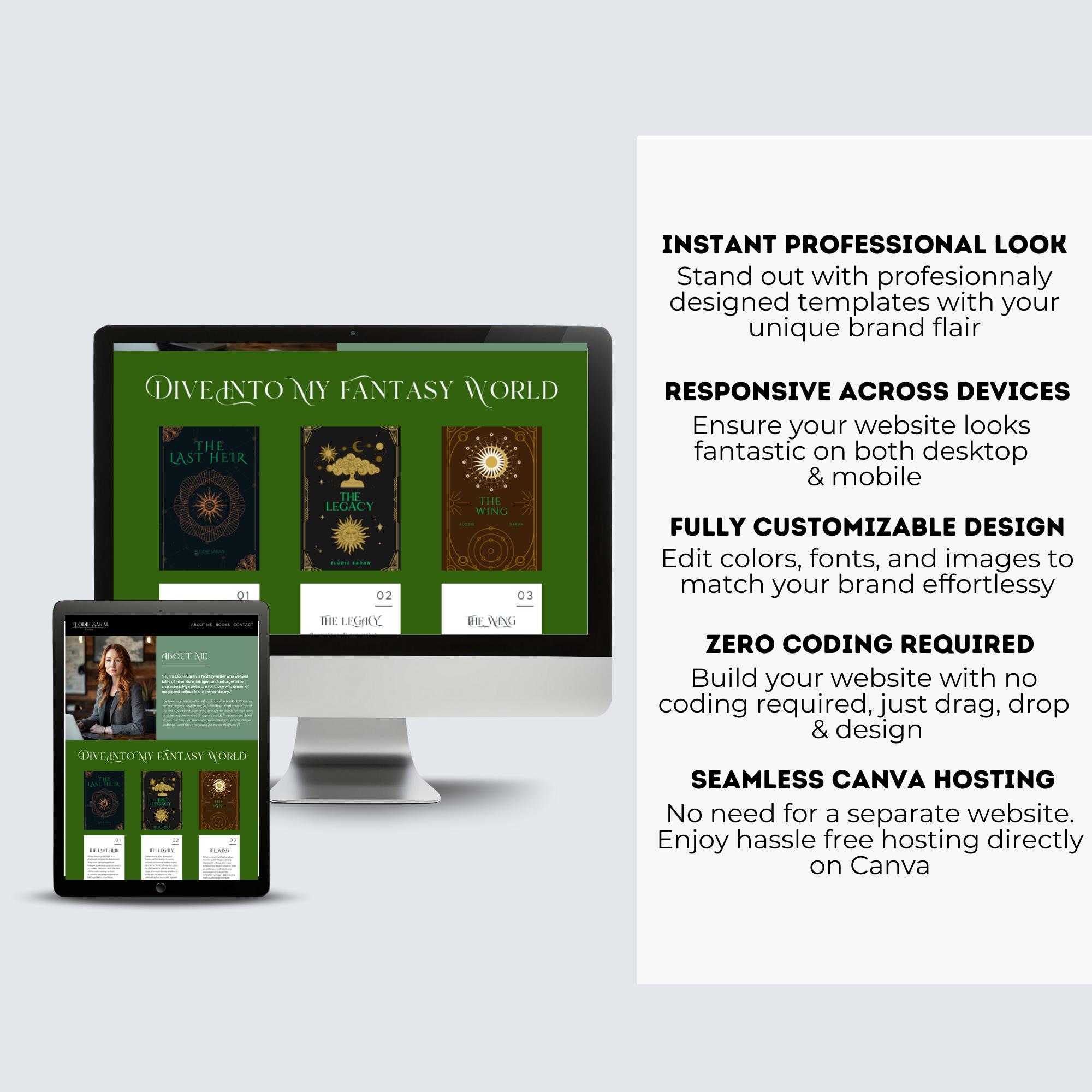 Canva One Page Website Template for Fantasy Author, Romantasy Book ...
