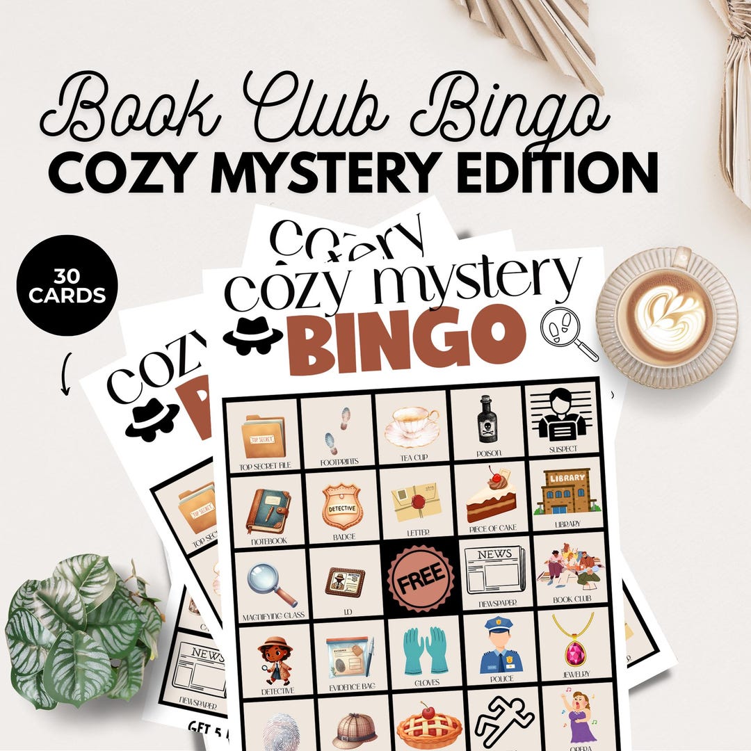 Cozy Mystery Book Club Bingo, Murder Mystery Book Club Game, Reading ...