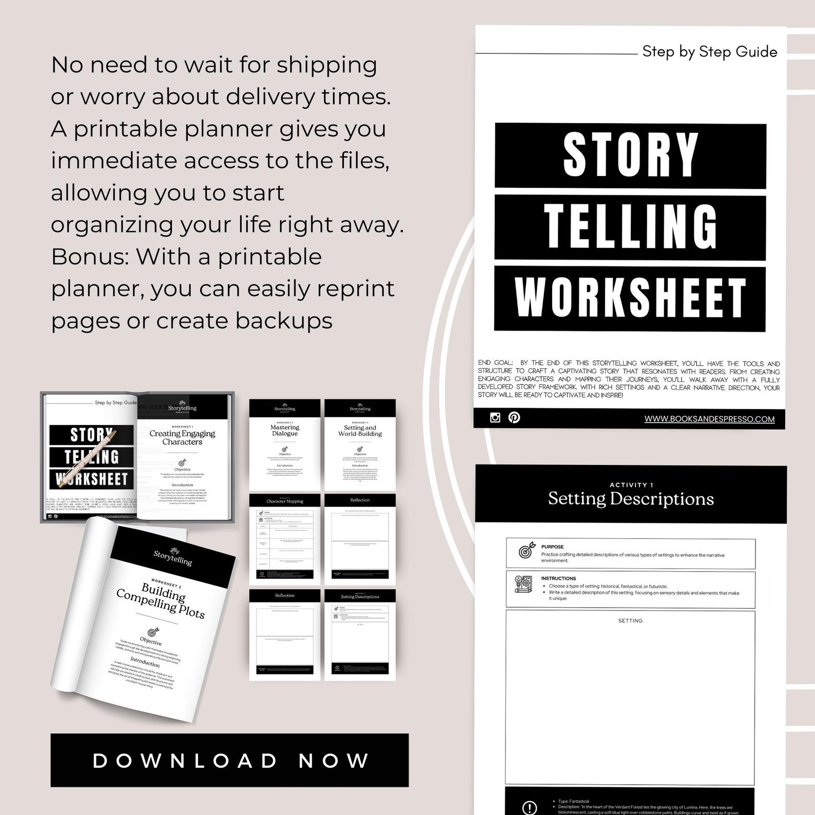 Printable Story Telling Planner, Novel Writing Workbook, Plot Outline ...