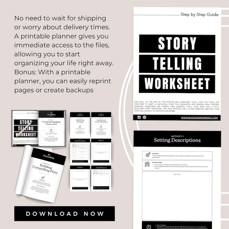 Printable Story Telling Planner, Novel Writing Workbook, Plot Outline ...