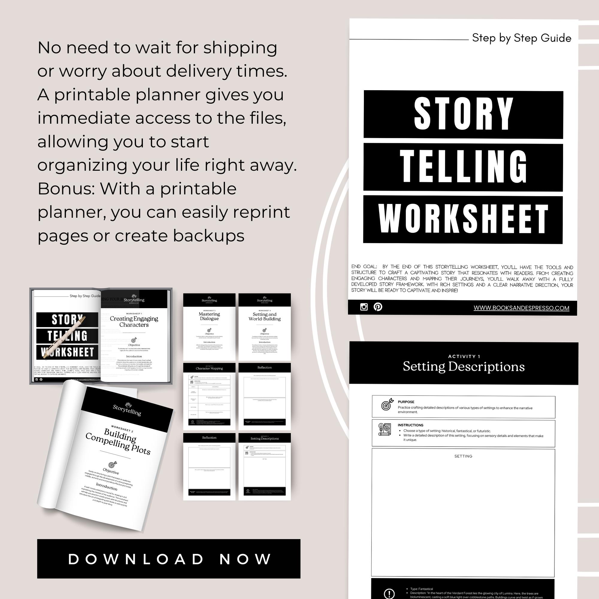 Printable Story Telling Planner, Novel Writing Workbook, Plot Outline ...