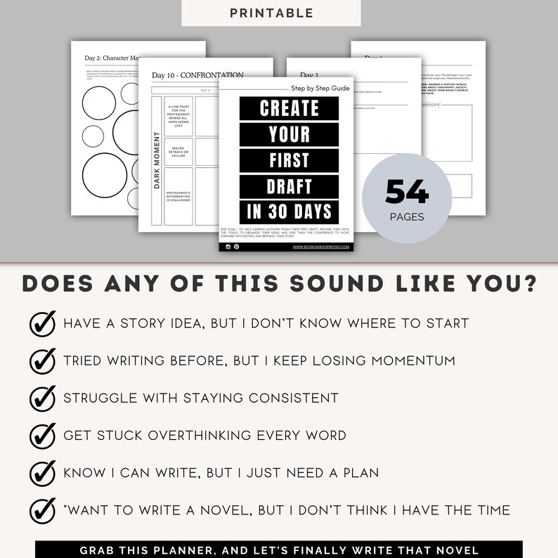 First Draft Novel Guide, Write a Book in 30 Days, 30 Day Novel Writing ...