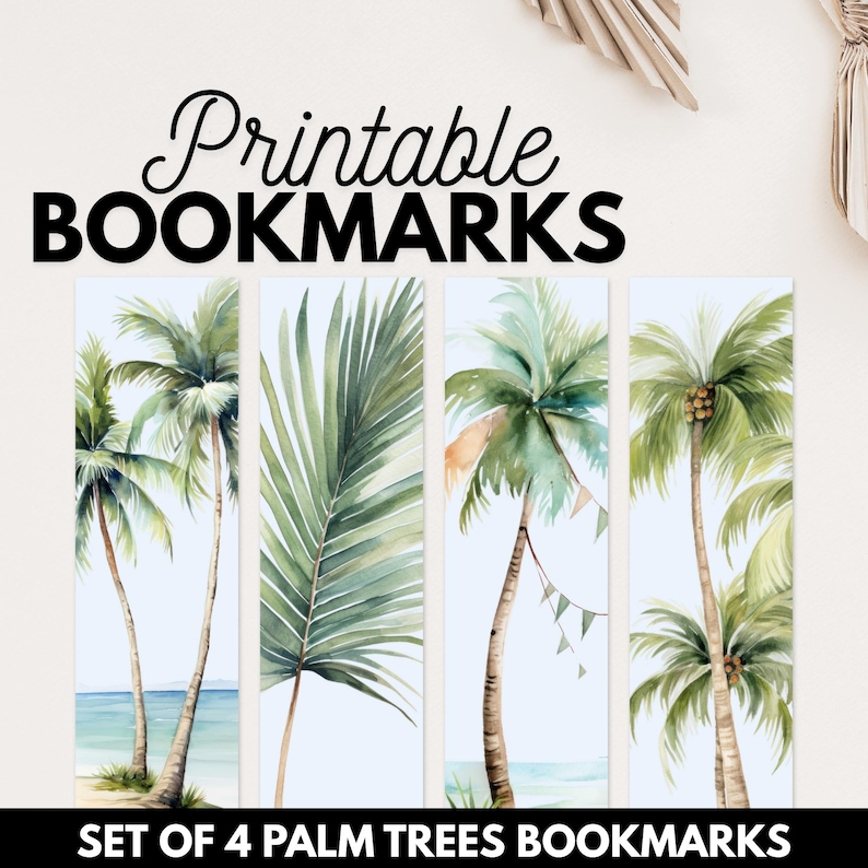 Palm Tree Printable Bookmarks, Set of 4 Tropical Beach Bookmarks ...