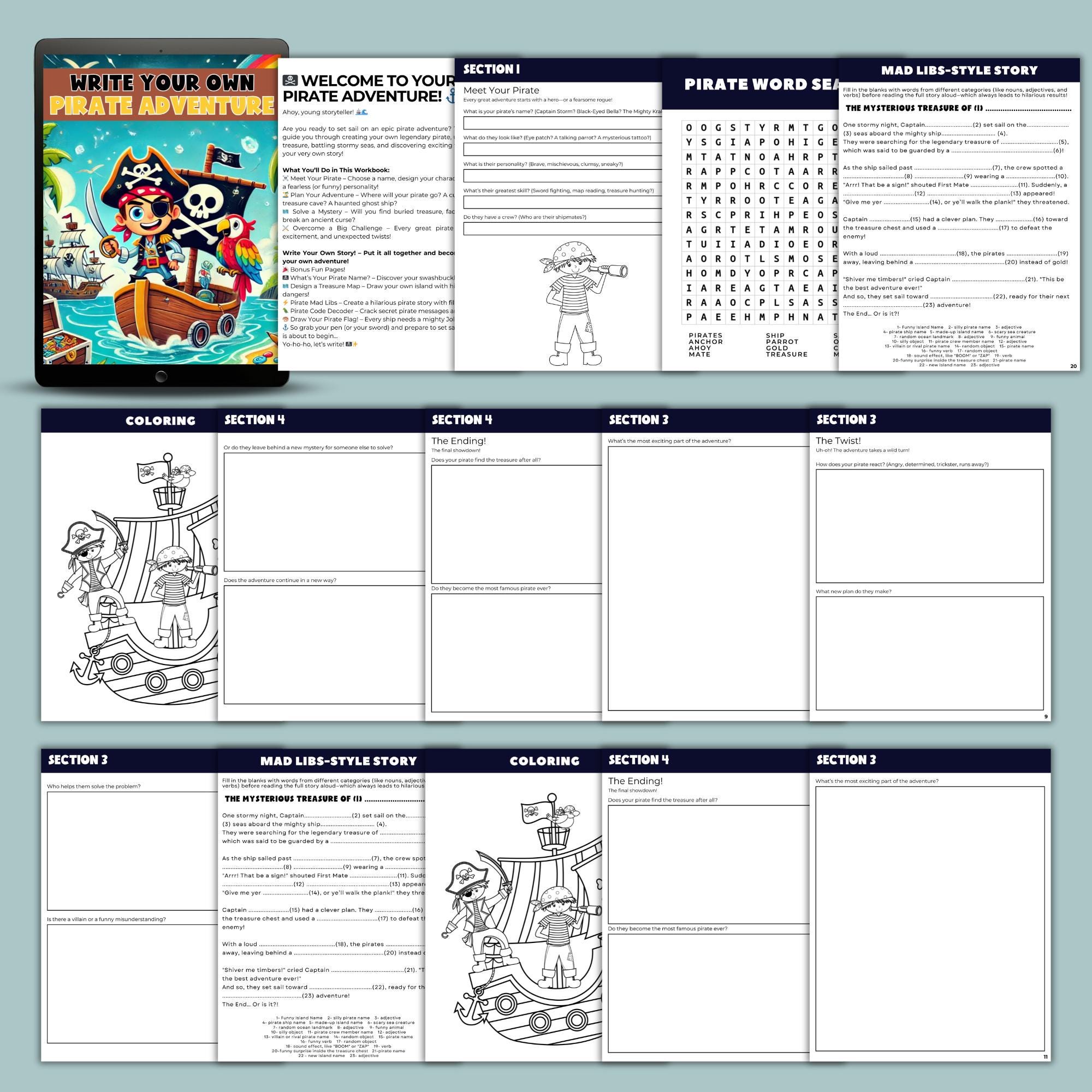 Printable Pirate Story Writing Worksheets, Pirate Adventure Book ...