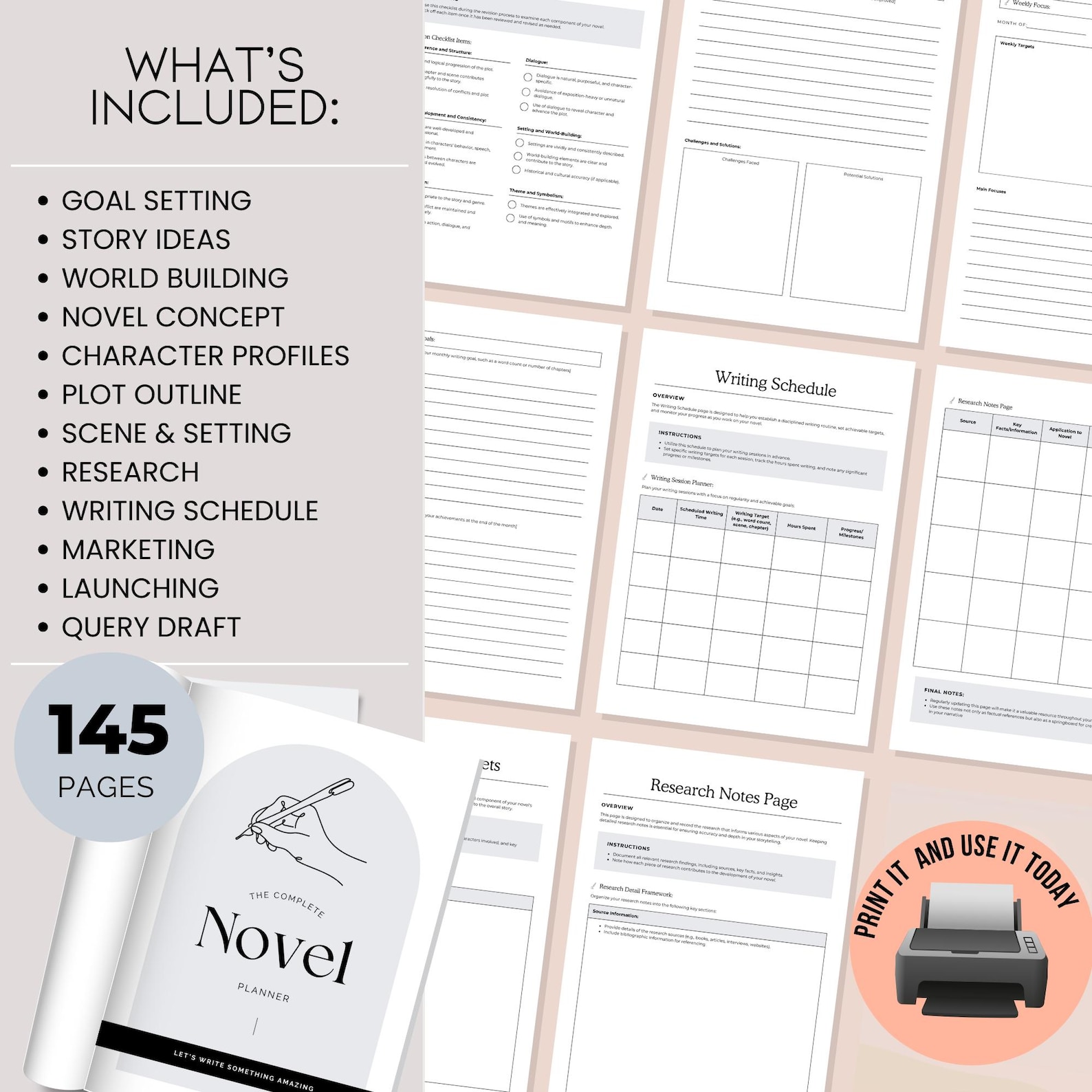 Novel Writing Planner, Writing Workbook Self Published Author, Plot Development, Plot Outline ...