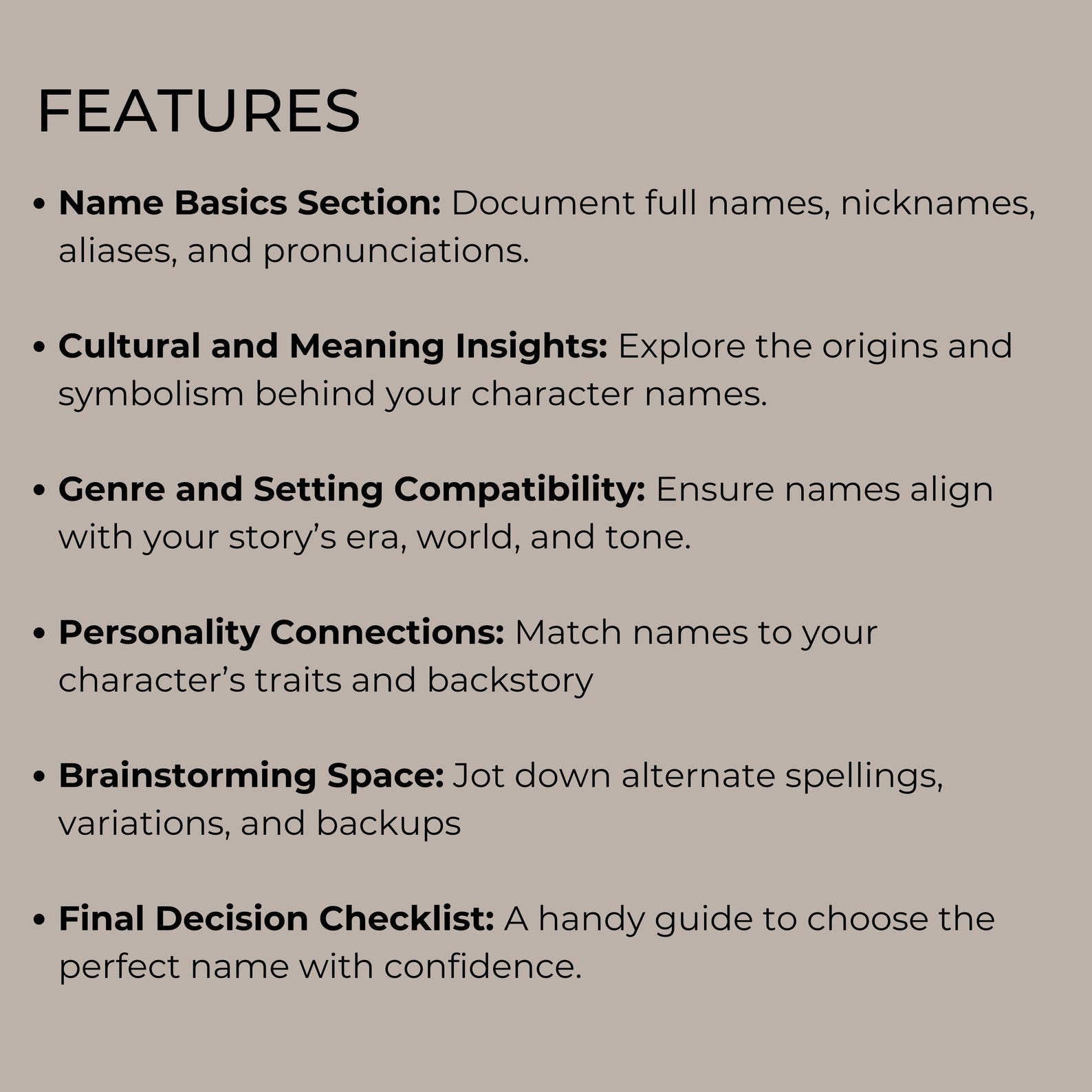 Novel Character Name Planner, Character Development Checklist ...