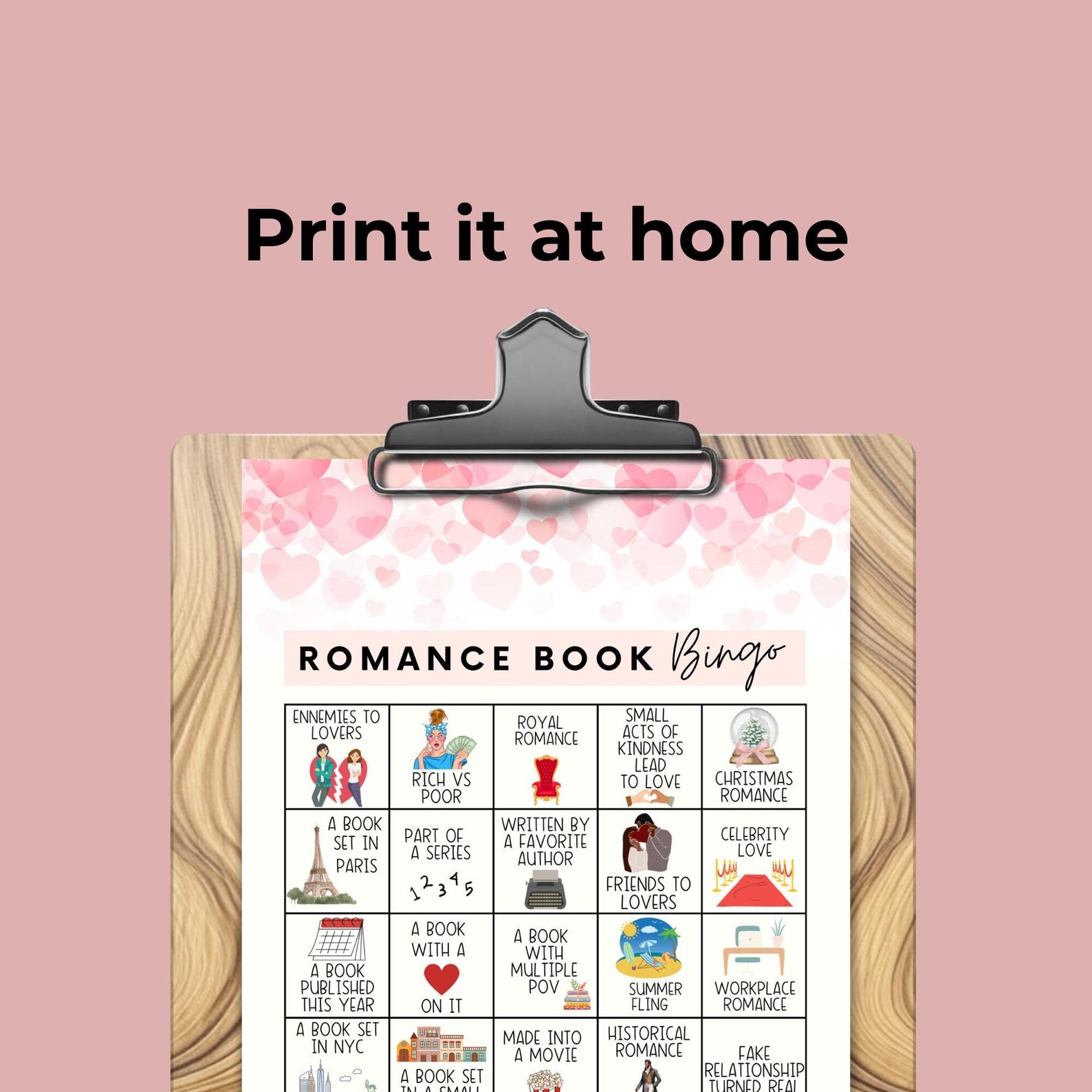Printable Romance Book Bingo, Romance Reader TBR Game, Reading ...