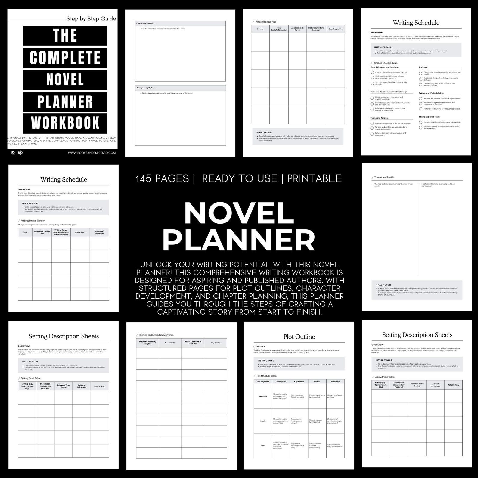 Novel Writing Planner, Writing Workbook Self Published Author, Plot ...