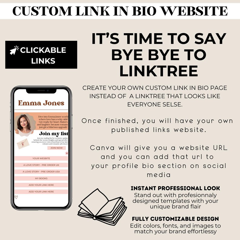 Author Bio Page for Social Media, Link in Bio Template, Writer Coach Instagram Landing Page ...