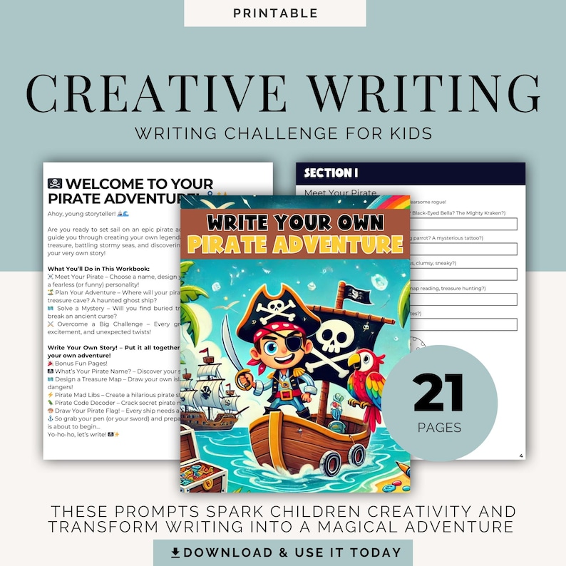 Printable Pirate Story Writing Worksheets, Pirate Adventure Book ...