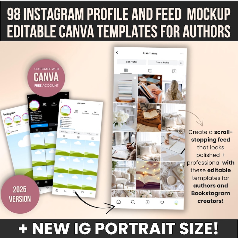 Instagram Profile Mock-up Editable Canva Templates for Authors, Social ...