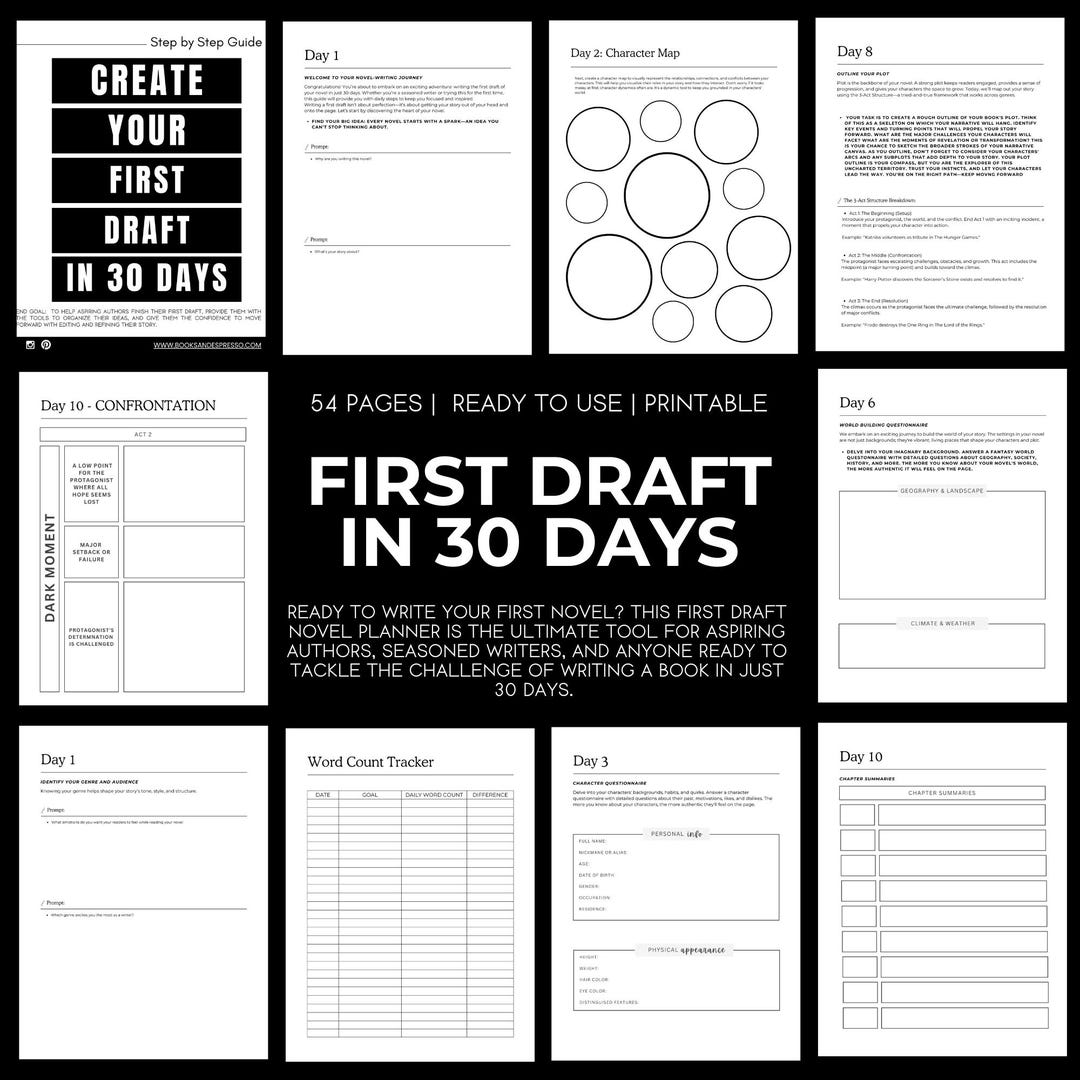 First Draft Novel Guide, Write a Book in 30 Days, 30 Day Novel Writing ...