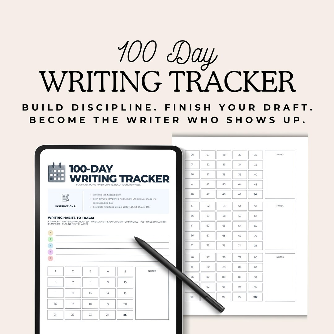 100 Day Writing Habits Tracker Printable, Goal Tracker for Authors ...