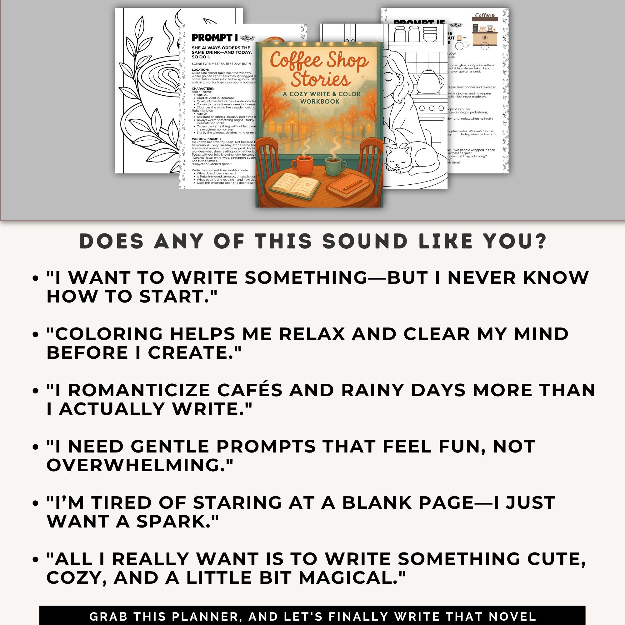Cozy Cute Cafe Coloring and Writing, Writers Block Workbook With ...