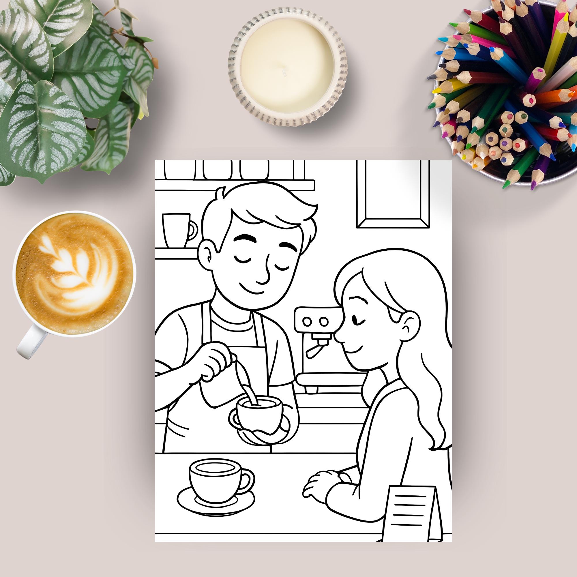 Cozy Cute Cafe Coloring and Writing, Writers Block Workbook With ...