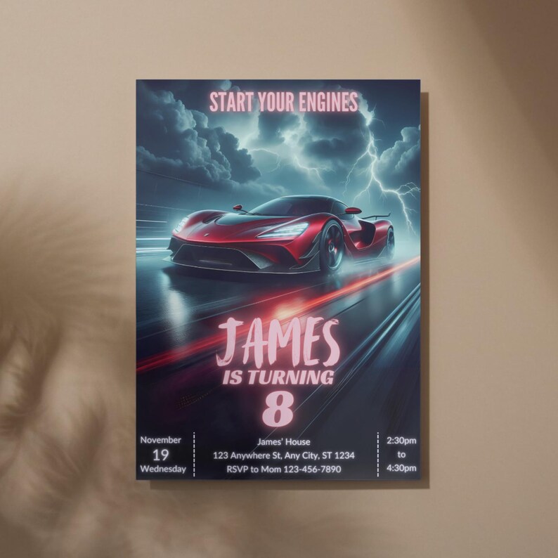 Editable Red Race Car Invitation, Sports Car Invite, Car Race Invite ...