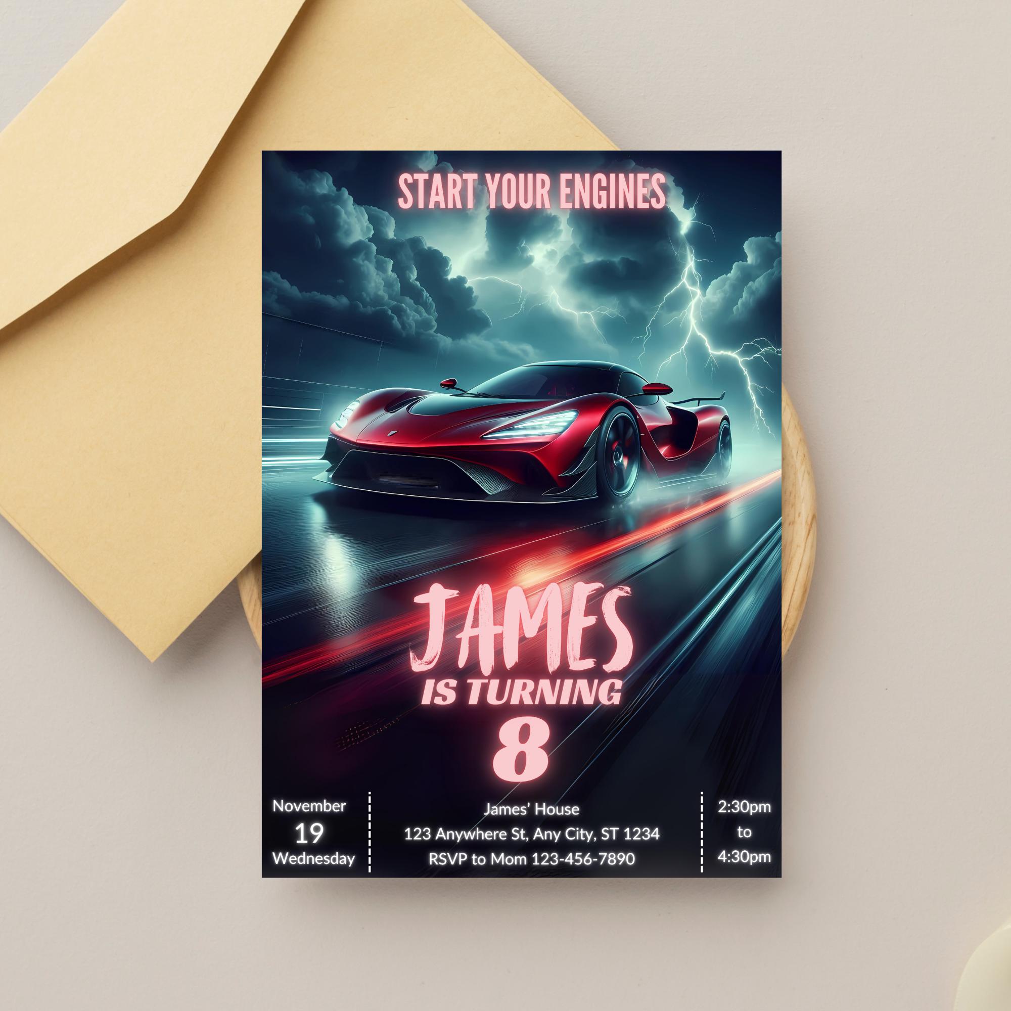 Editable Red Race Car Invitation, Sports Car Invite, Car Race Invite ...