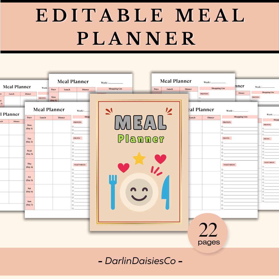 Editable Meal Planner, Printable Meal Plan Template, 40 Days Menu Plan ...