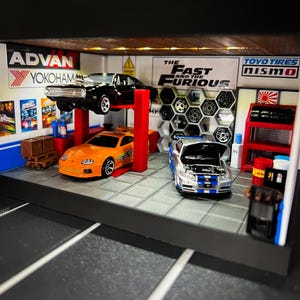 1/64 Scale Lighted Fast & Furious Themed Garage Diorama Diecast Model ...