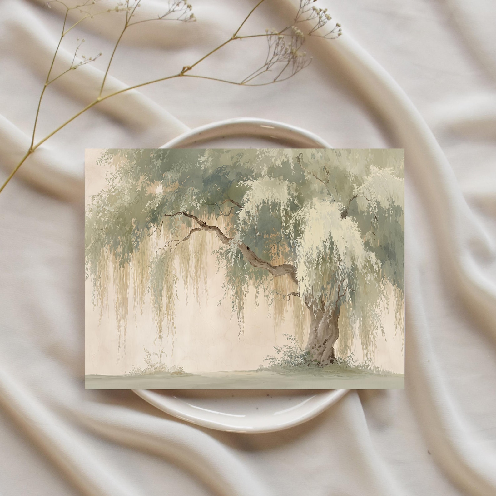 Glicee Weeping Willow Print Card, Serene Landscape Greeting Card ...