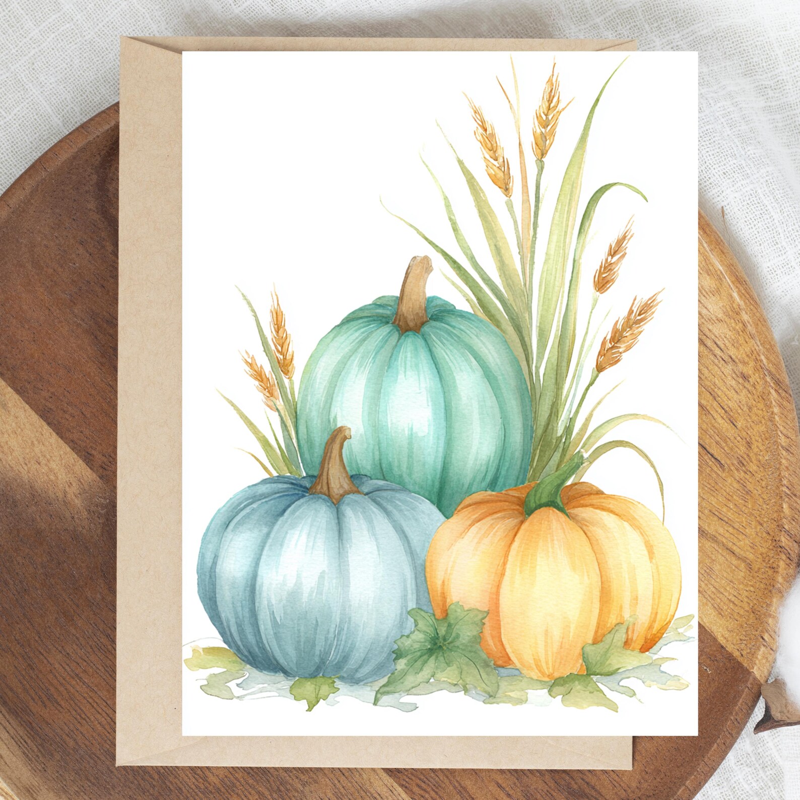 Greeting Card, Fall Pumpkin Watercolor Card, Thanksgiving Stationery ...