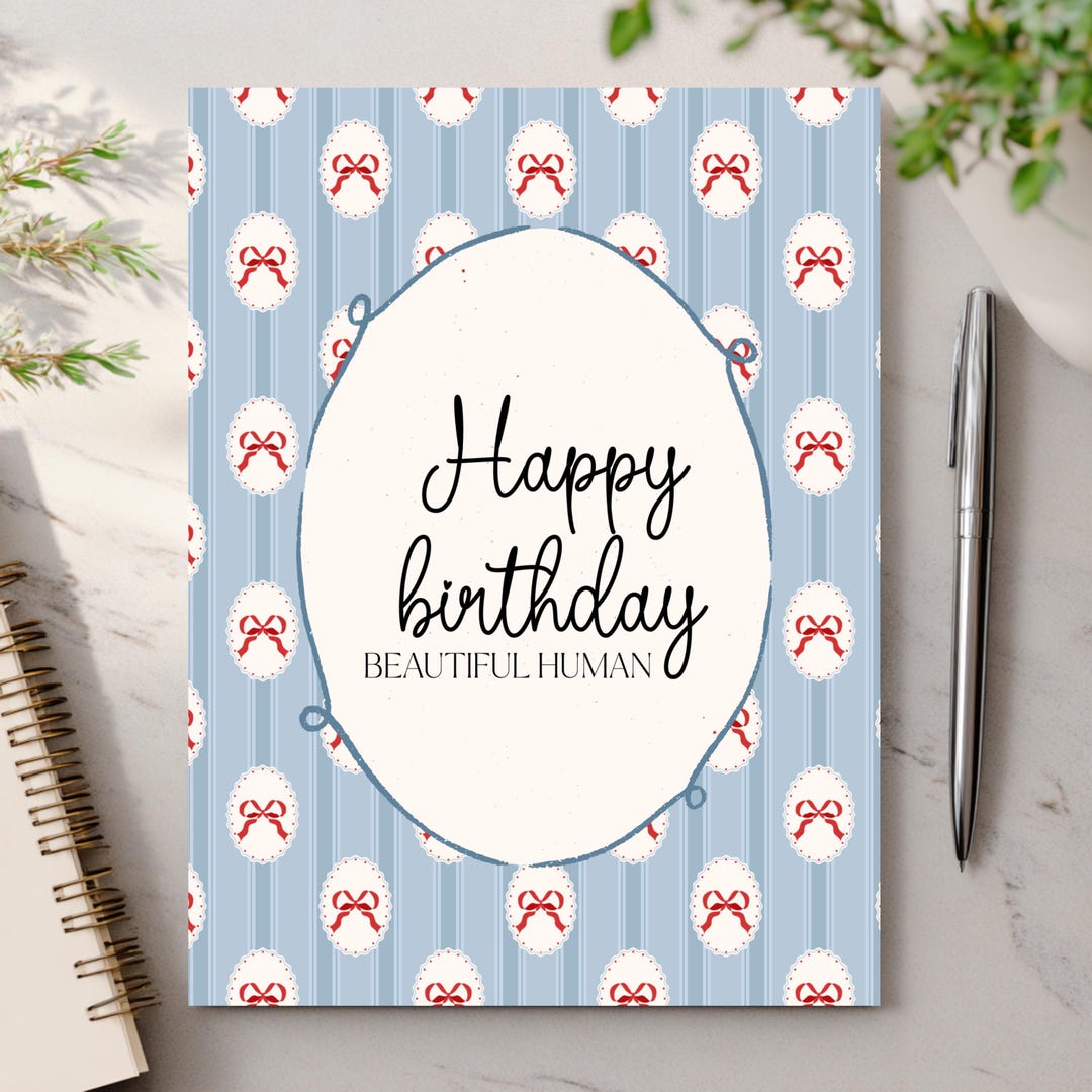 Red Bow Birthday Card, Coquette Aesthetic Happy Birthday, Preppy Blue ...