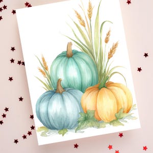 Greeting Card, Fall Pumpkin Watercolor Card, Thanksgiving Stationery ...
