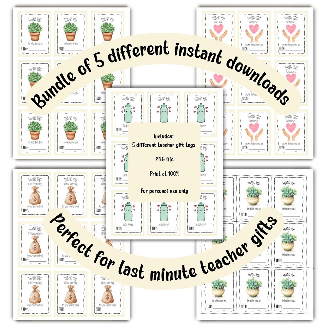 Teacher Appreciation Gift Tags Bundle, Printable Thank You Tags for ...